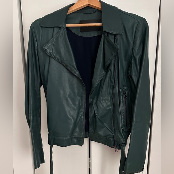 Uterque | Jackets & Coats | Uterque Emerald Green Leather Jacket Size ...